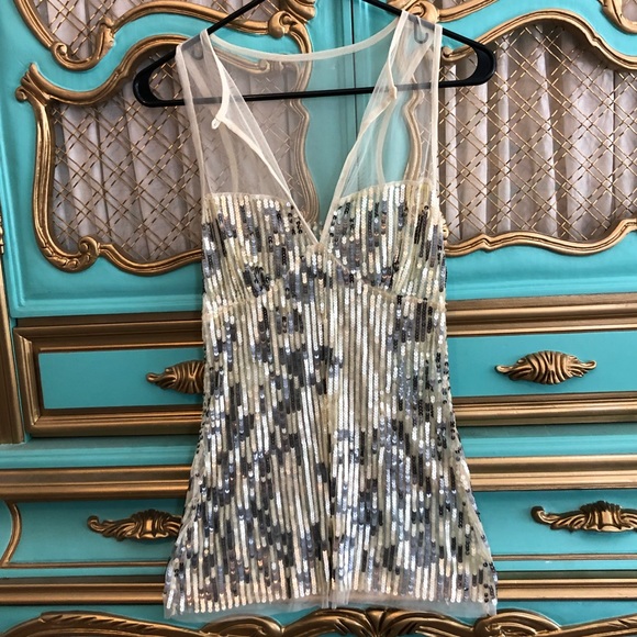 Tops | Beautiful Cream And Gray Sequenced Mesh Tank Top | Poshmark